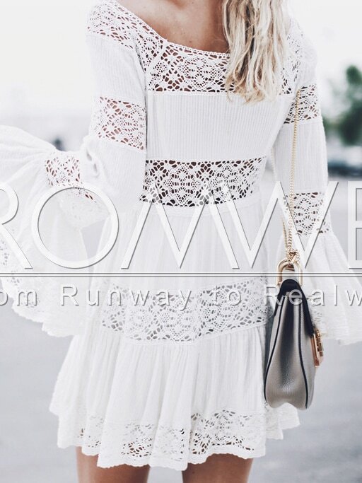 White Long Sleeve Crochet Lace Dress