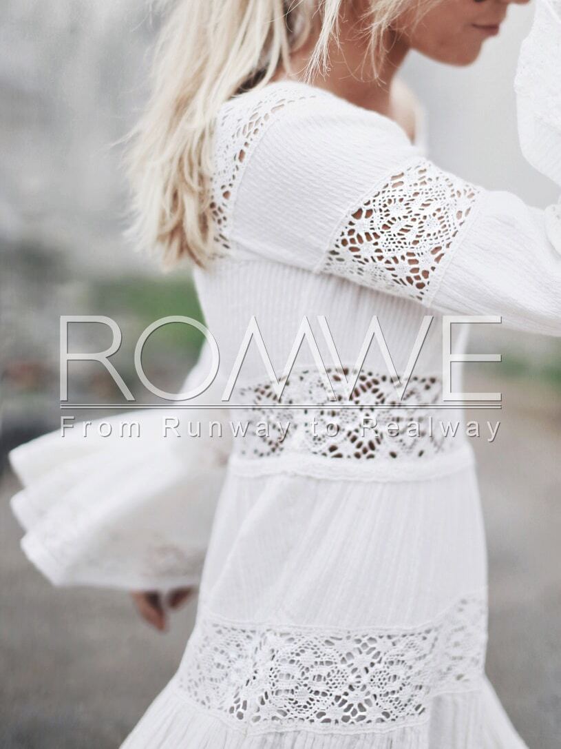 White Long Sleeve Crochet Lace Dress