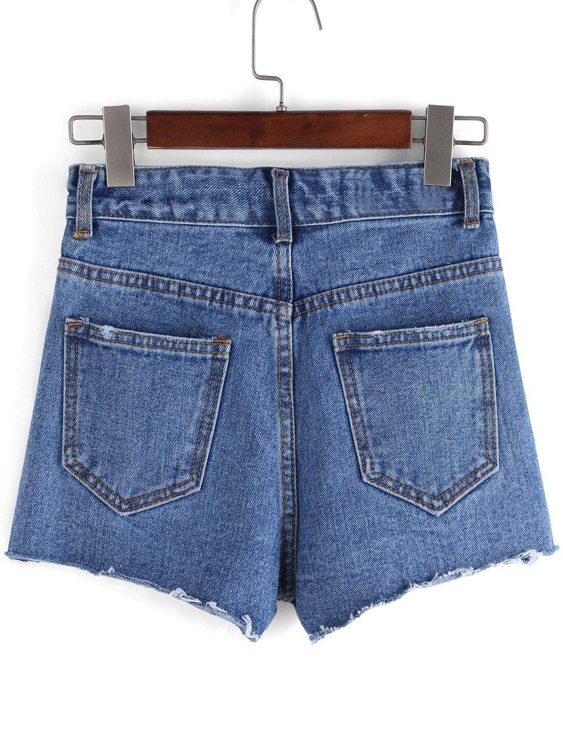 Frayed Denim Shortsfor Women Romwe