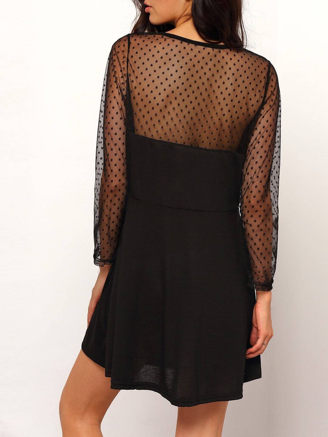 Sheer Mesh Polka Dot Plus Dressfor Women Romwe