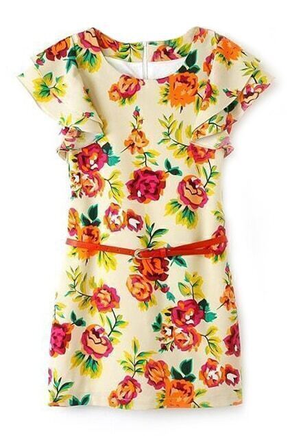 Romwe Floral Print Flouncing Sleeves Round Neck Dressfor Women Romwe