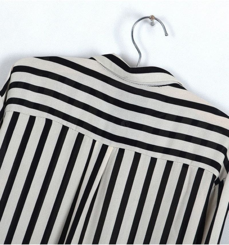 Vertical Stripe Pockets Chiffon Blousefor Women Romwe