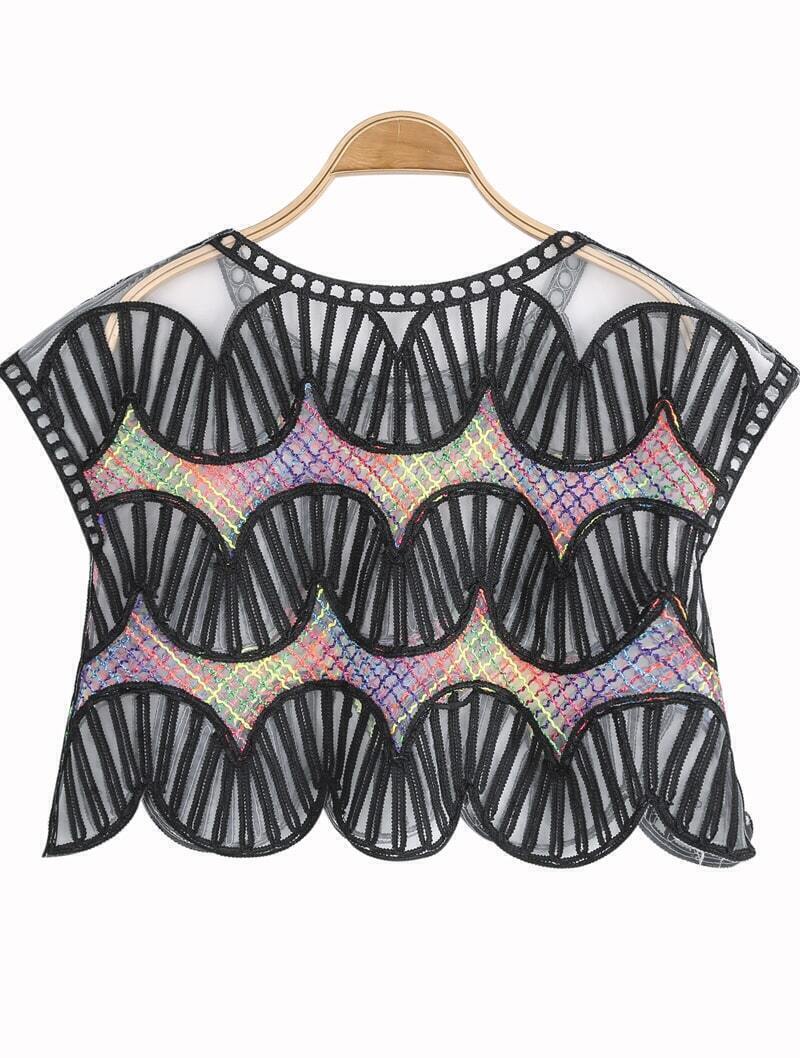 Embroidered Sheer Mesh Yoke Topfor Women Romwe