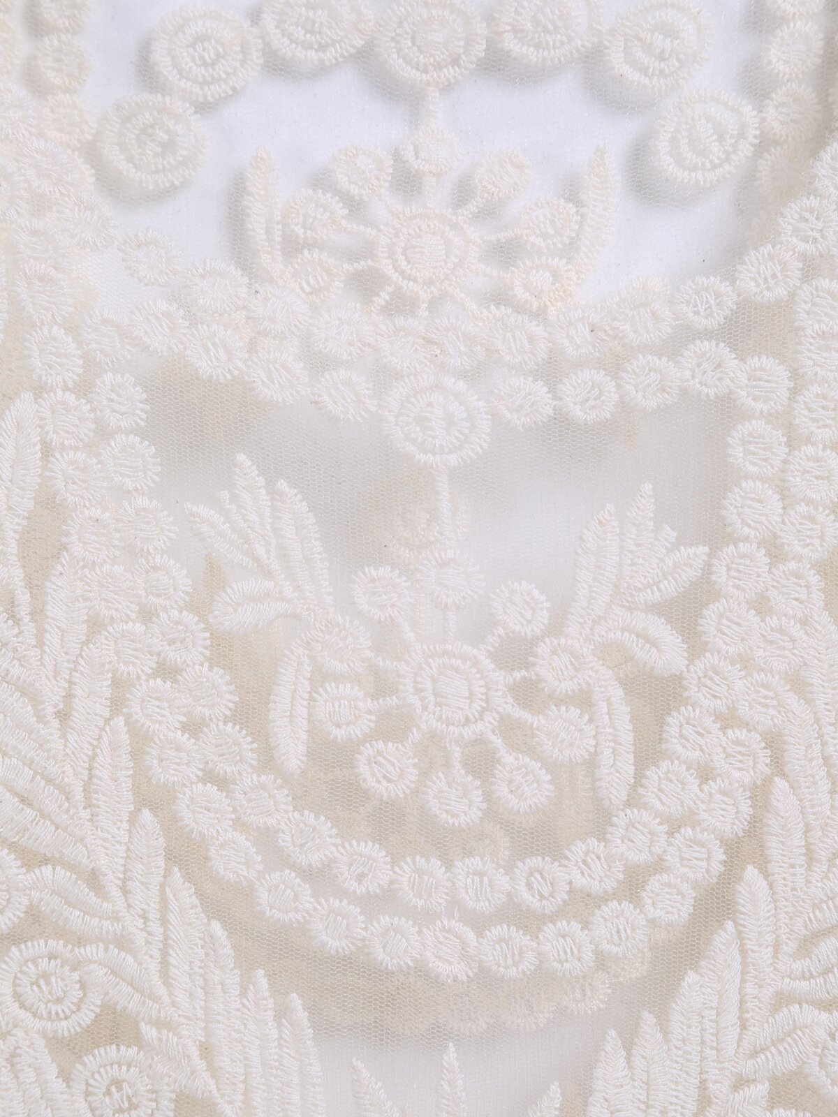 Sheer Lace Embroidered Round Neck Apricot Tank Topfor Women Romwe