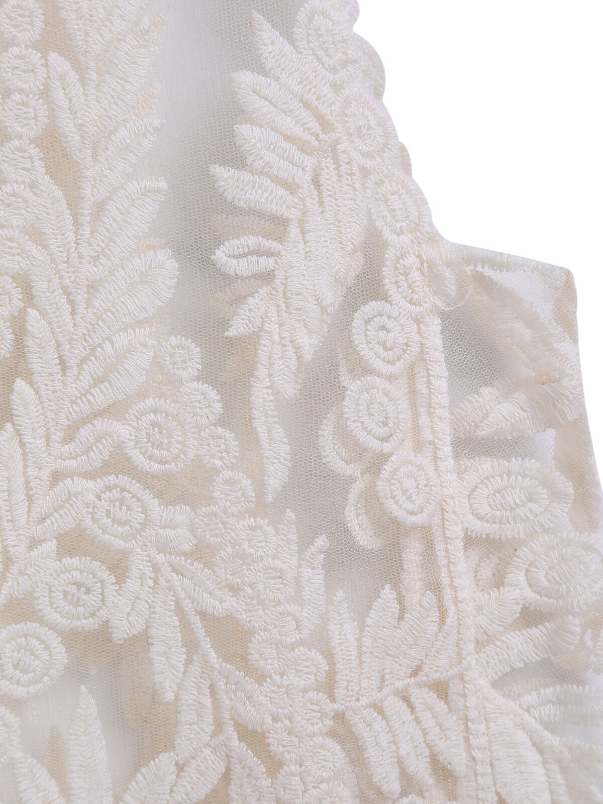 Sheer Lace Embroidered Round Neck Apricot Tank Topfor Women Romwe
