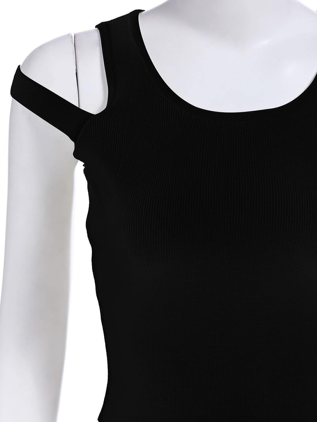 Knit Crop Black Tank Topfor Women Romwe