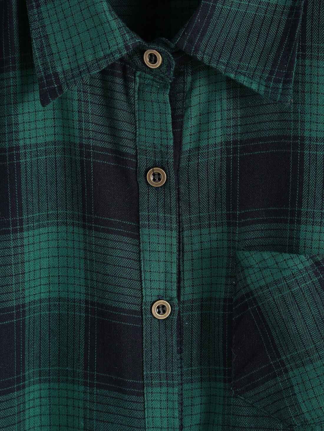 Lapel Plaid Pocket Green Blousefor Women Romwe