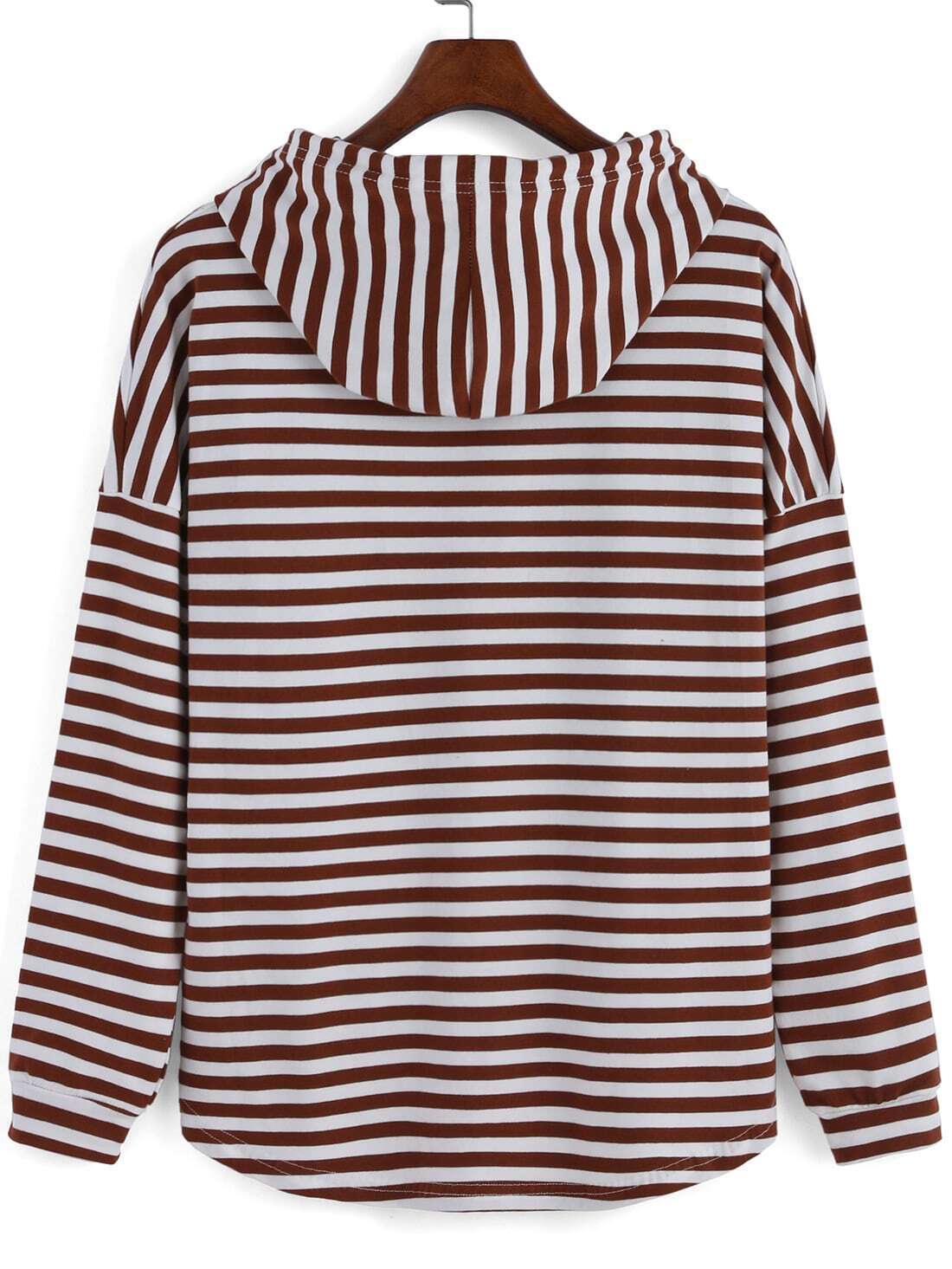 Hooded Drawstring Striped High Low Sweatshirtfor Women Romwe