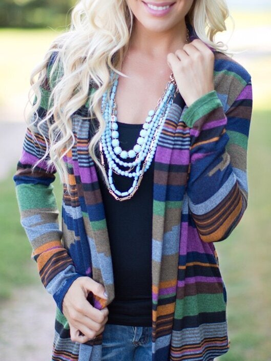 Striped Asymmetrical Multicolor Cardiganfor Women Romwe