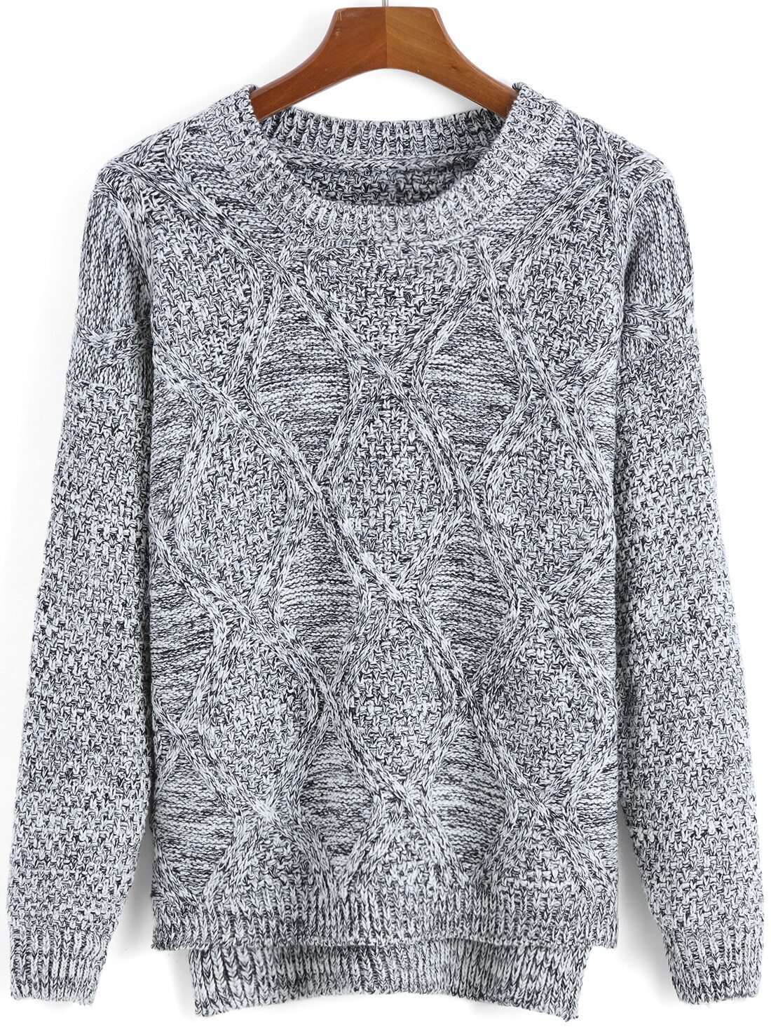 Dip Hem Slit Diamond Pattern Grey SweaterFor Women romwe Dip Hem Slit Diamond Pattern Grey SweaterFor Women romwe