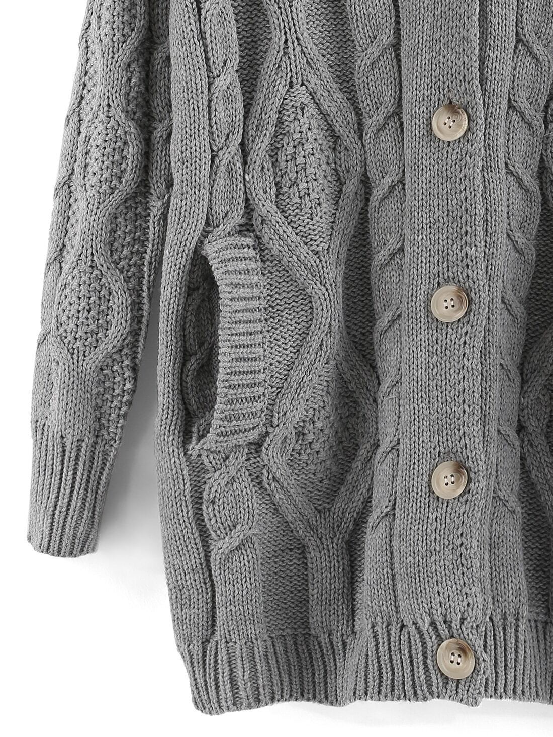 Pockets Buttons Long Grey Coatfor Women Romwe