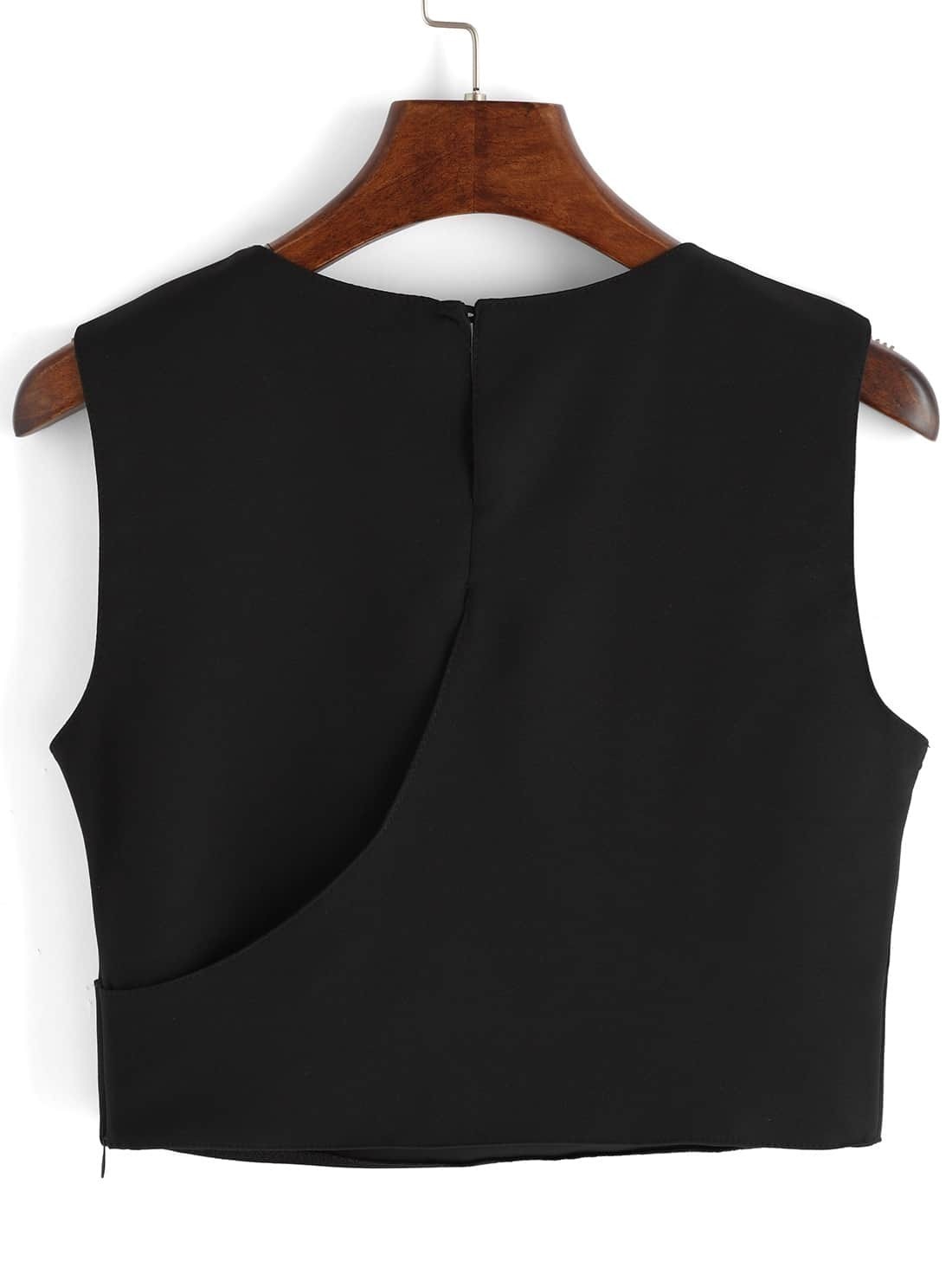 Round Neck Crop Black Tank Topfor Women Romwe