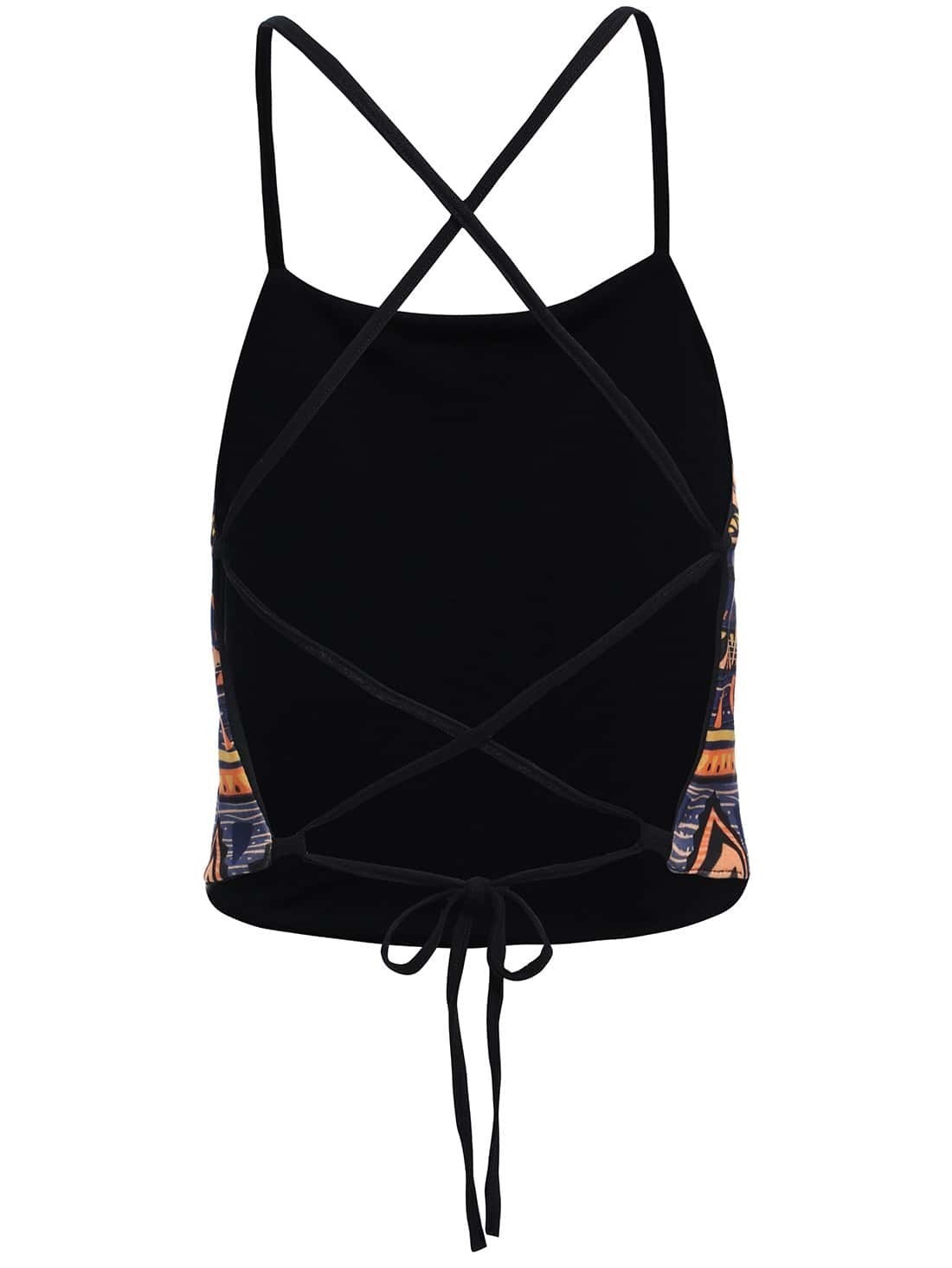 Halter Criss Cross Back Geometric Print Cami Topfor Women Romwe