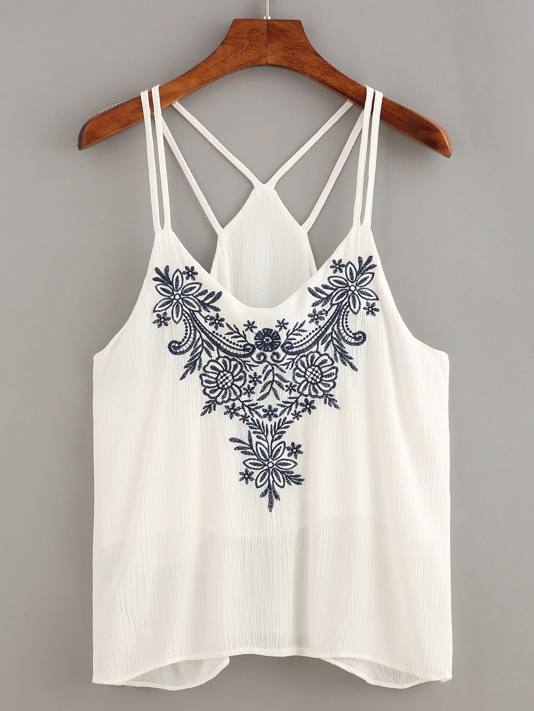 Flower Embroidered Strappy Cami Topfor Women Romwe