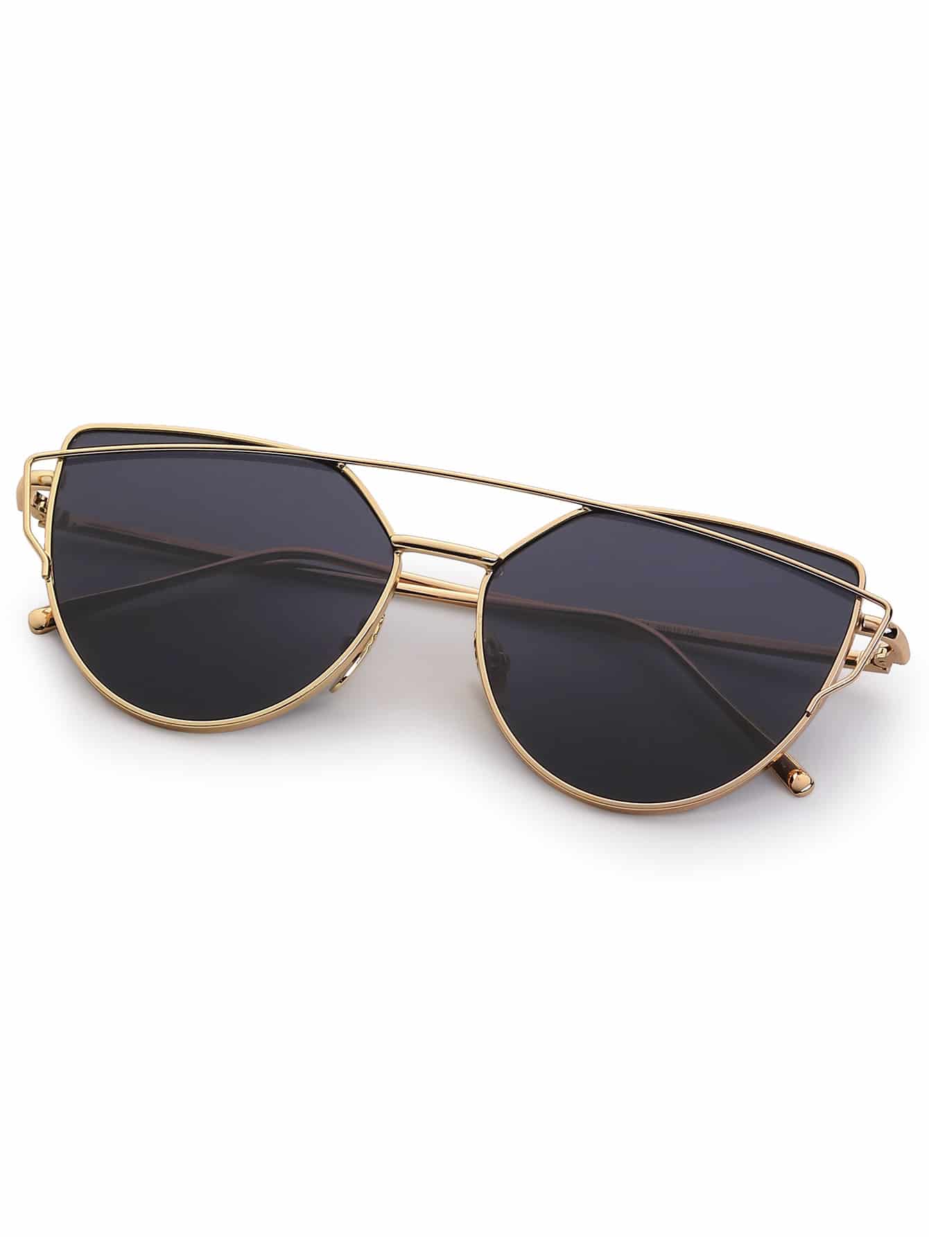 Gold Frame Black Reflective Lenses Sunglassesfor Women Romwe