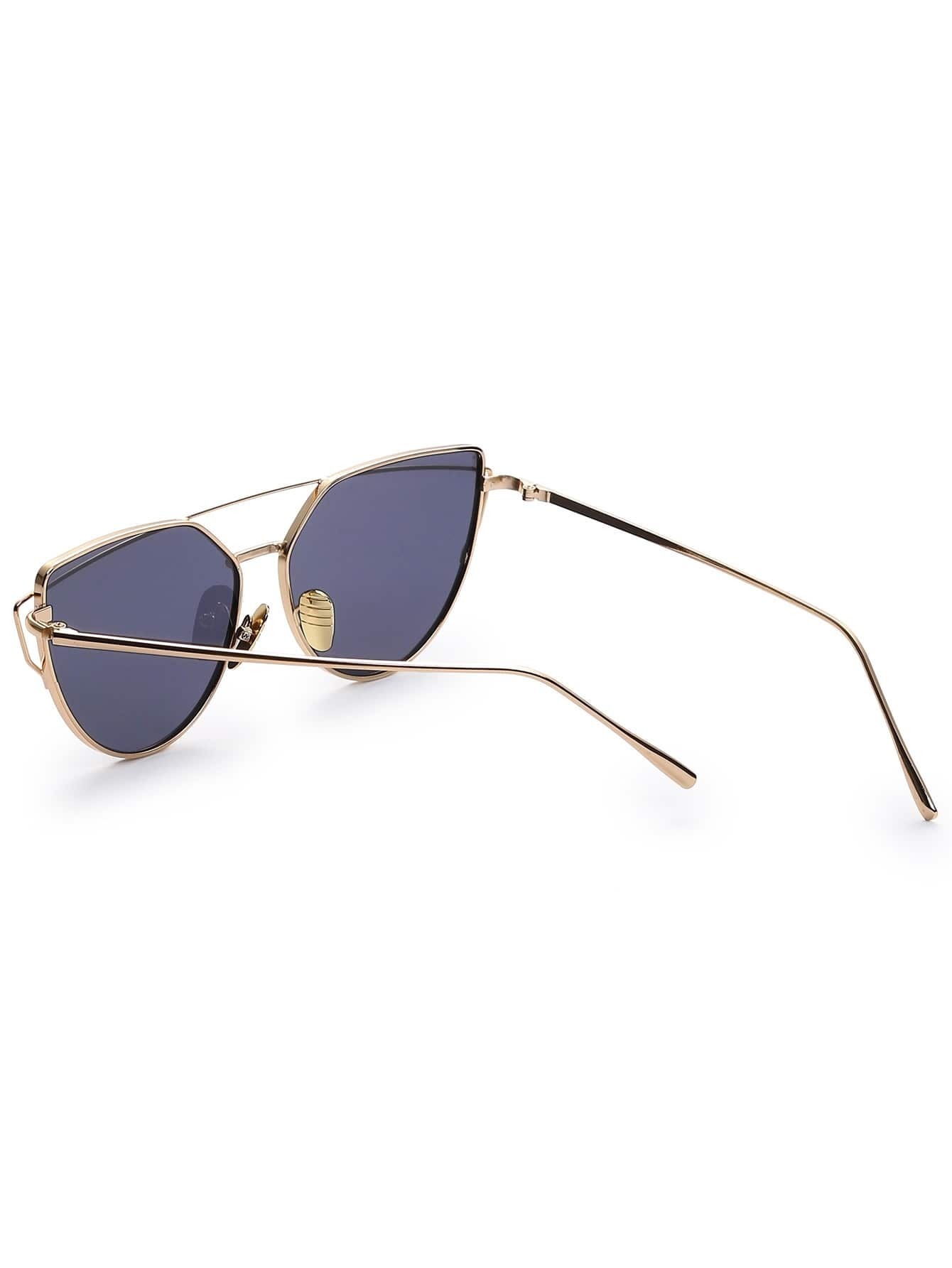 Gold Frame Black Reflective Lenses Sunglassesfor Women Romwe