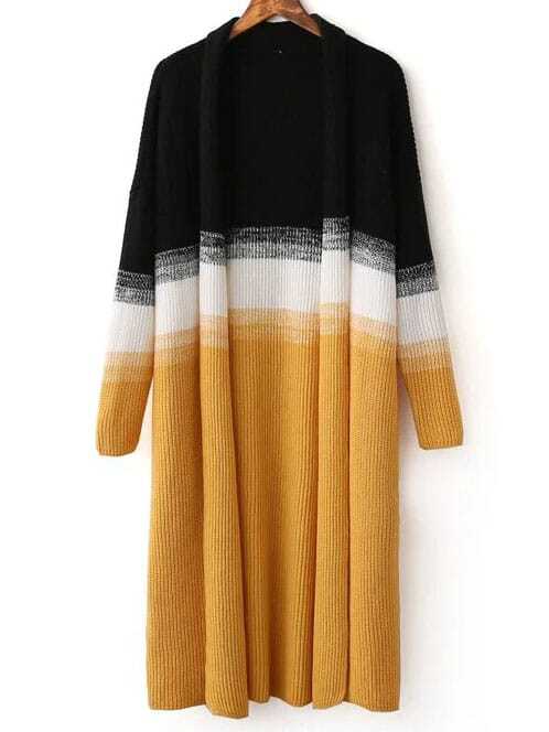 Color Block Long Cardigan With Pocketsfor Women Romwe