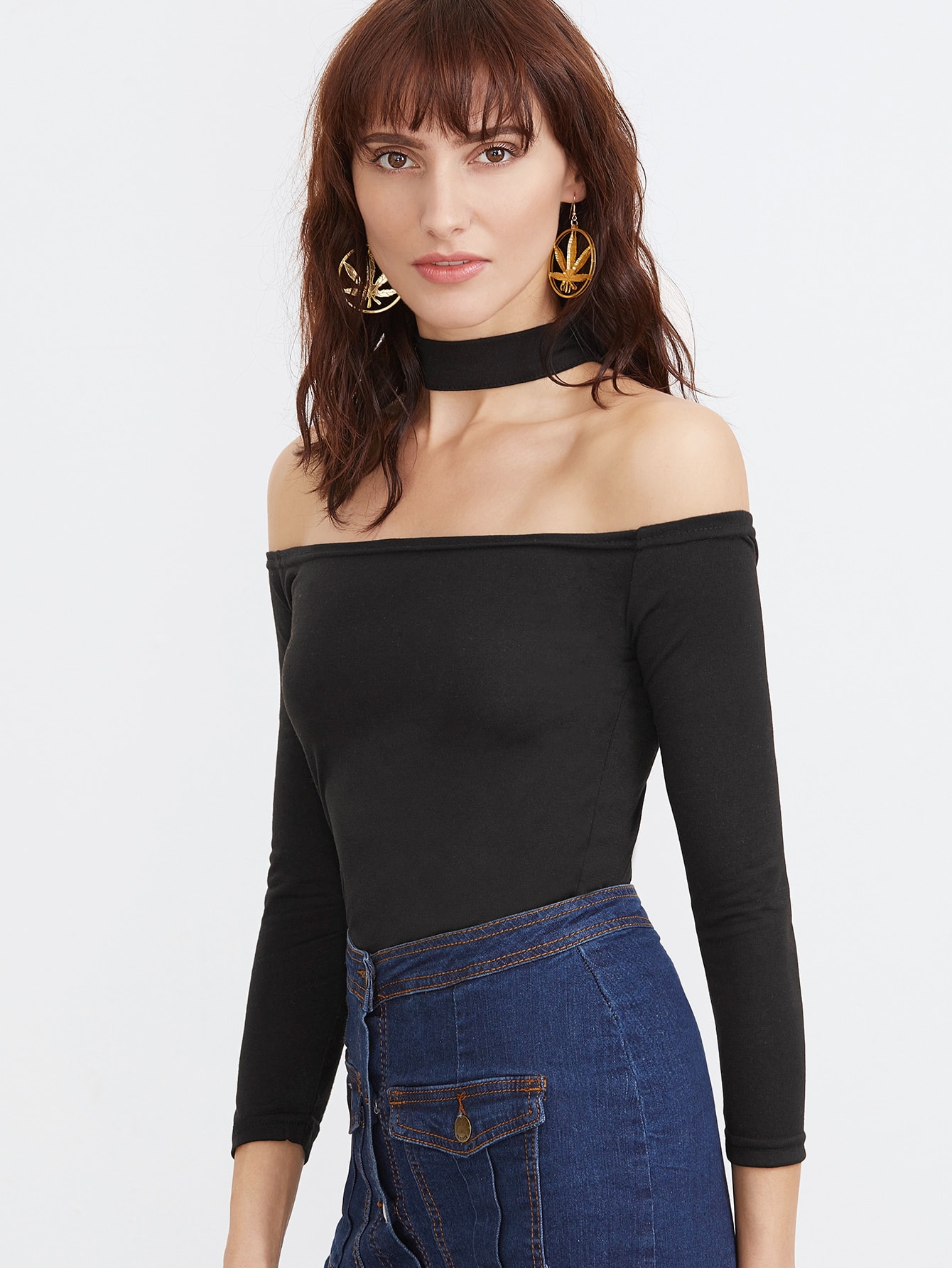 Black Choker Neck Tight T Shirtfor Women Romwe