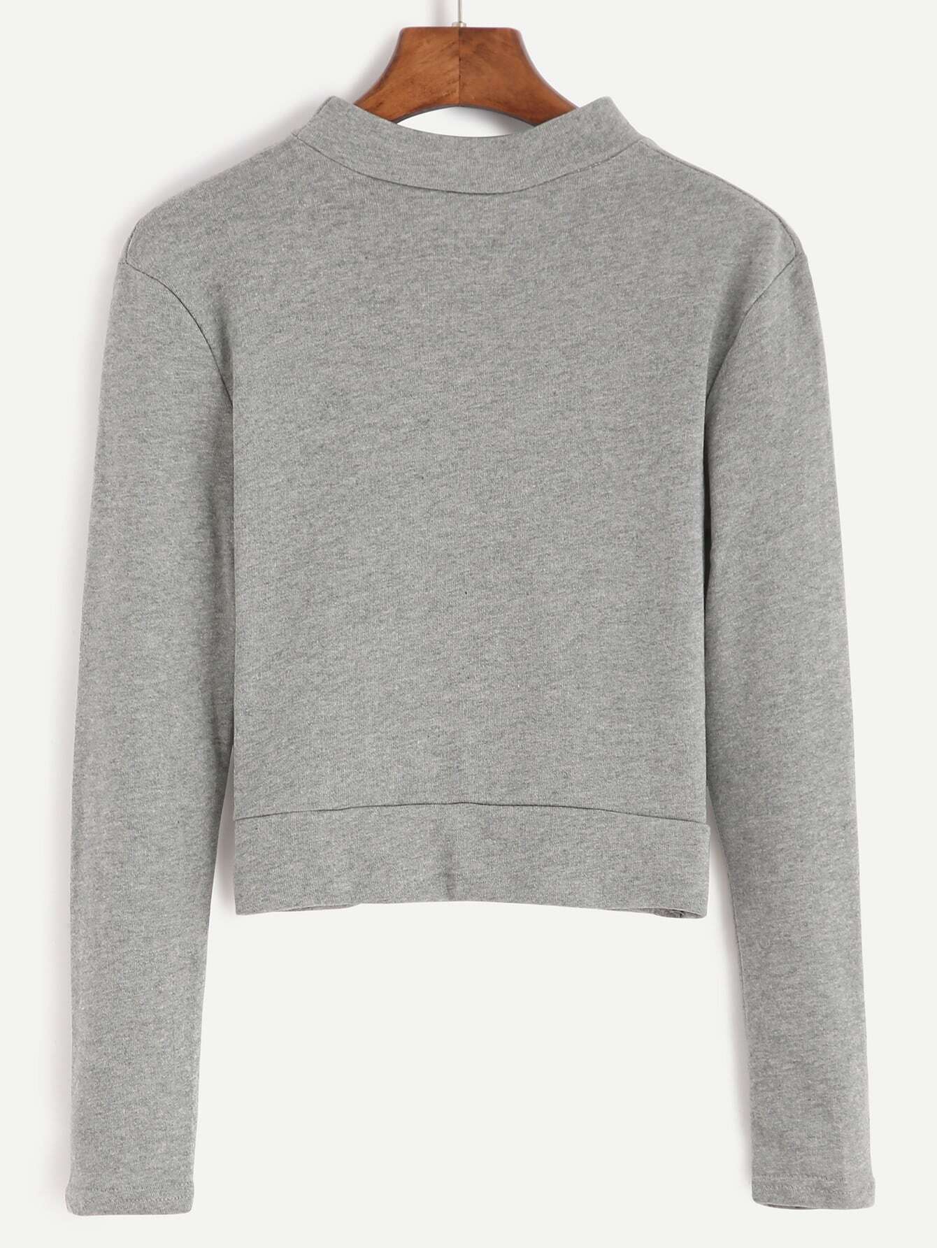Grey Mock Neck Twist Front Crop T Shirtfor Women Romwe