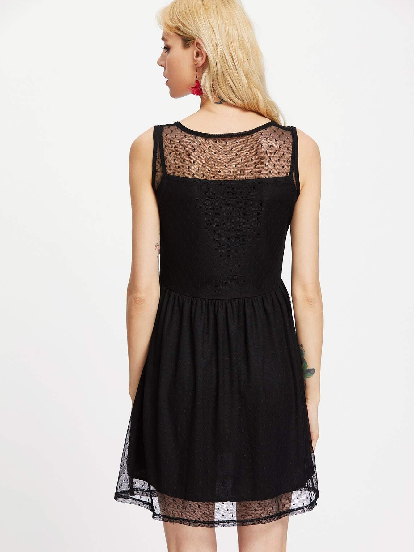 Dobby Mesh Embroidered 2 In 1 Tank Dressfor Women Romwe