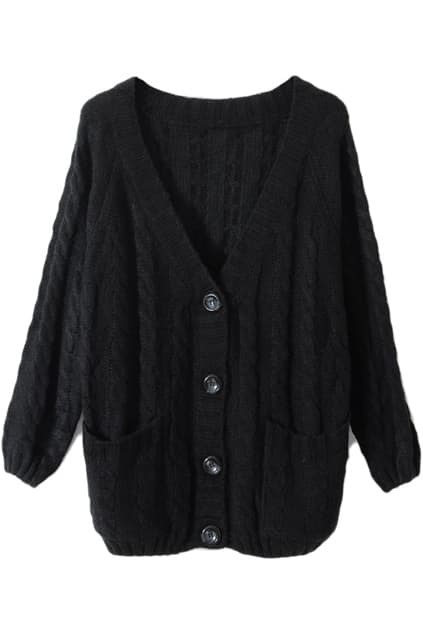 Chunky Cable Knit Black Cardigan
