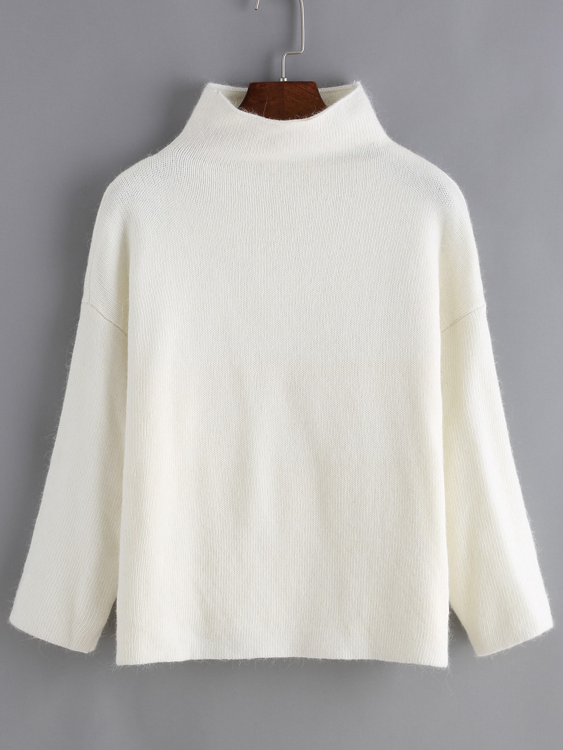 High Neck Loose White Sweater