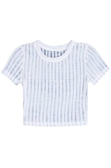 Cut-out White Striped Midriff T-shirtFor Women-romwe