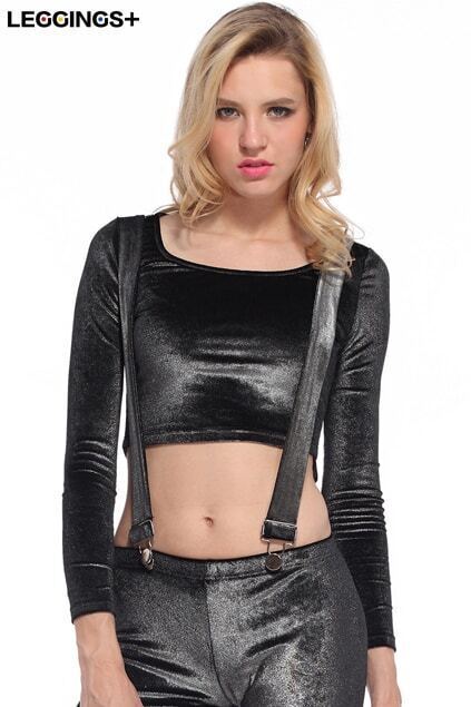 Silver Glittery Midriff Velvet T-shirtFor Women-romwe