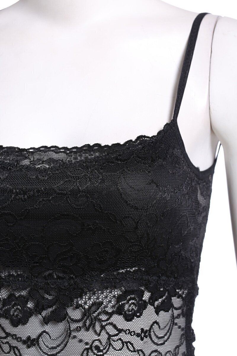 Black Spaghetti Strap Sheer Lace Cami TopFor Women-romwe