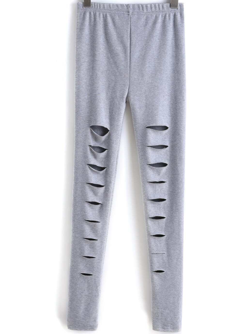 Grey Slim Ripped LeggingsFor Women-romwe
