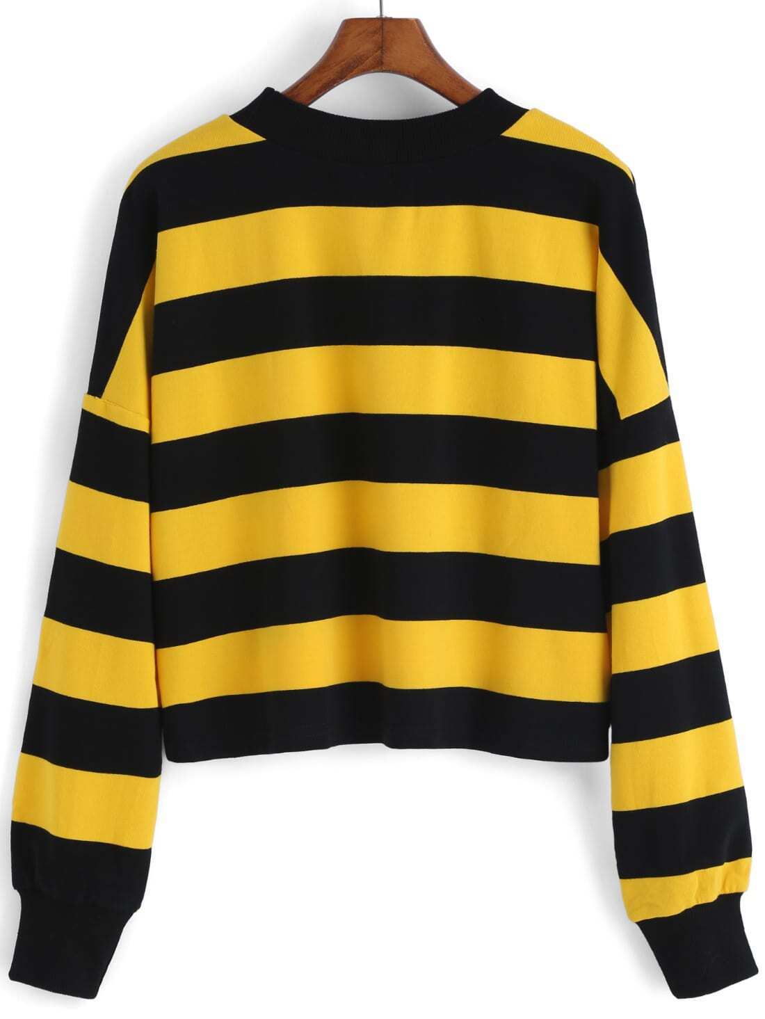 Striped Crop Yellow SweatshirtFor Women-romwe
