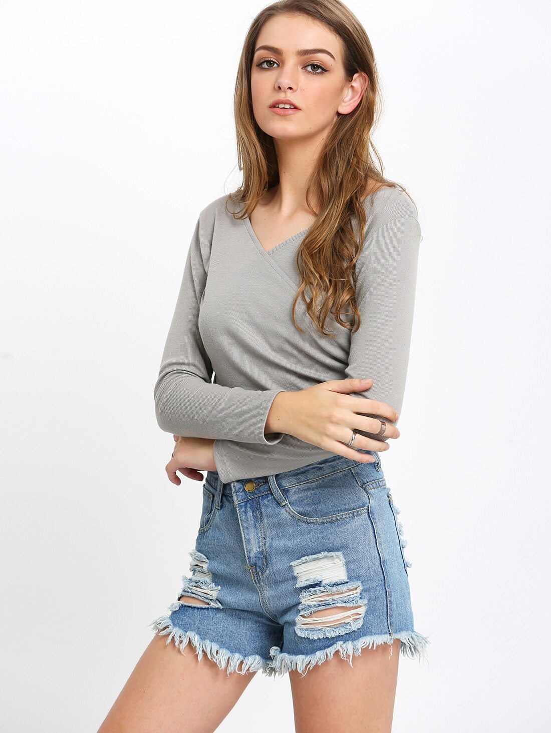 Deep V Neck Crop TopFor Women-romwe