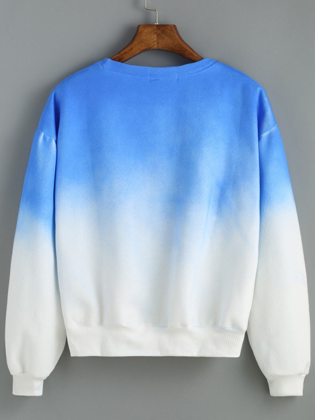 Round Neck Ombre Loose Blue SweatshirtFor Women-romwe