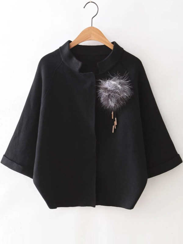 Is That The New Black Raglan Sleeve Sweater Coat With Brooch ??| ROMWE USA